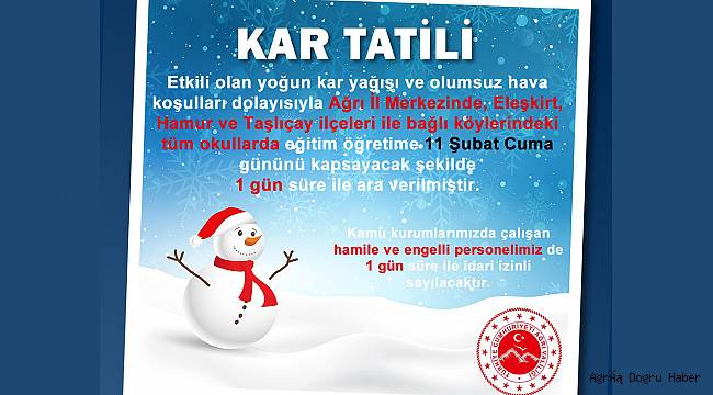 Ağrı ve ilçelerinde kar yağışı nedeni ile eğitime bir gün ara verildi ... Ağrı ve ilçelerinde kar yağışı nedeni ile eğitime bir gün ara verildi ...